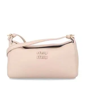 Miu Miu Mini Embossed Logo Leather Crossbody Handbag With Card Slot - Travertino/pervinca