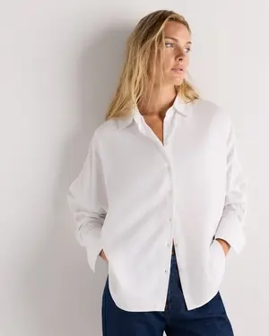 Quince Vintage Wash Tencel Dolman Long Sleeve Shirt - White