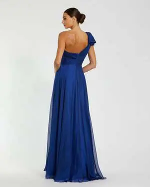 Mac Duggal Petite Sleeveless One Shoulder Gown - Blue