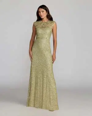 Mac Duggal Green Embellished High Neck Cap Sleeve Gown