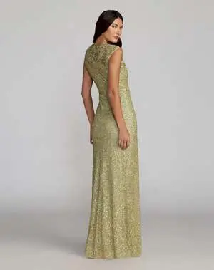 Mac Duggal Green Embellished High Neck Cap Sleeve Gown