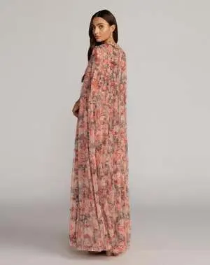 Mac Duggal Floral Sequin Embellished Cape Sleeve Gown