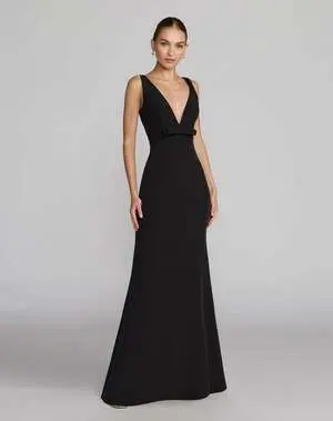 Mac Duggal Petite Sleeveless V-neck Mermaid Gown With Bow Detail - Black