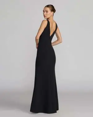 Mac Duggal Petite Sleeveless V-neck Mermaid Gown With Bow Detail - Black