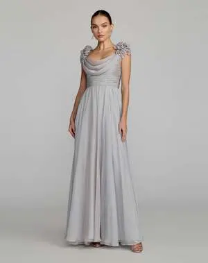 Mac Duggal Embellished Cap Sleeve Cowl Neck Gown - Gray