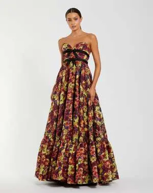 Mac Duggal Multicolor Sleeveless Brocade A-line Gown