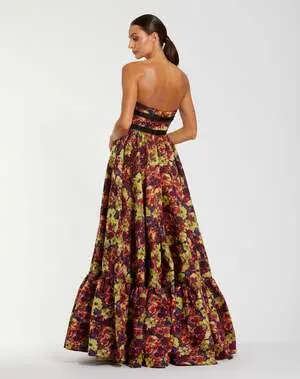 Mac Duggal Multicolor Sleeveless Brocade A-line Gown