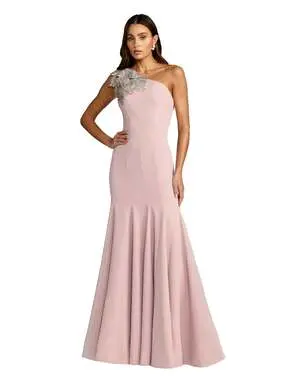 Mac Duggal Crepe Gown With Embellished Flower Detail - Pink