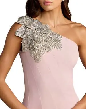 Mac Duggal Crepe Gown With Embellished Flower Detail - Pink