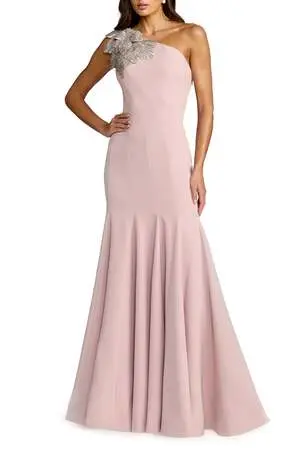 Mac Duggal Crepe Gown With Embellished Flower Detail - Pink