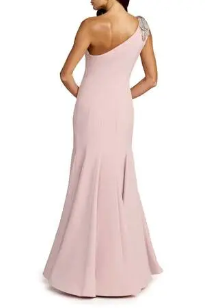 Mac Duggal Crepe Gown With Embellished Flower Detail - Pink