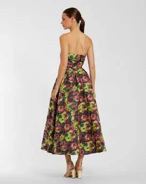Mac Duggal Multicolor Strapless Brocade A-line Midi Dress