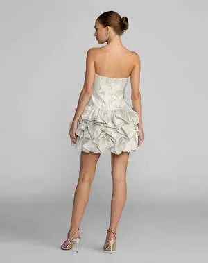 Mac Duggal Strapless Brocade Bubble Hem Mini Dress