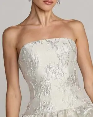 Mac Duggal Strapless Brocade Bubble Hem Mini Dress