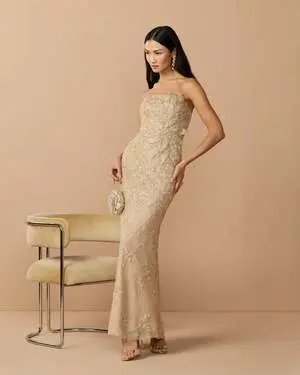 MAC DUGGAL COLLECTION Strapless Embellished Lace Gown