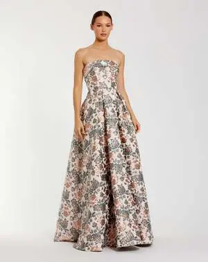 Mac Duggal Petite Strapless Floral Brocade Ball Gown - Multicolor