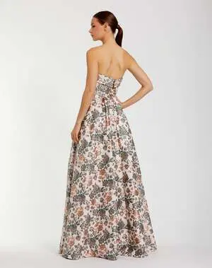 Mac Duggal Petite Strapless Floral Brocade Ball Gown
