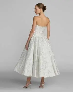 Mac Duggal Strapless Brocade Tea Length Dress