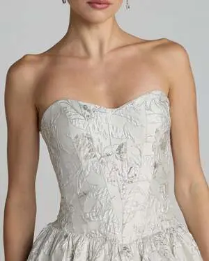 Mac Duggal Strapless Metallic Brocade Tea Length Dress