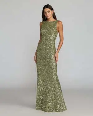Mac Duggal Embellished Open Back Column Gown - Green