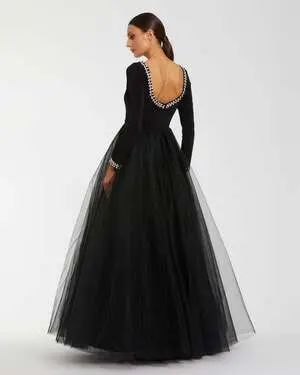 Mac Duggal Petite Long Sleeve Tulle Ball Gown