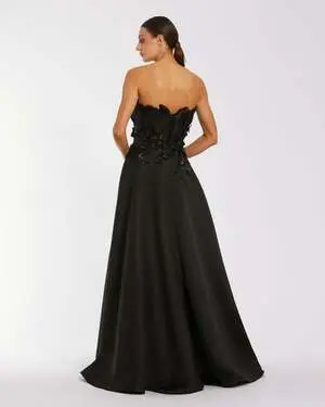 Mac Duggal Petite Strapless Satin Floral Embellished Ball Gown