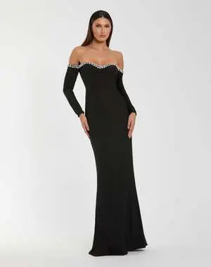 Mac Duggal Long Sleeve Off The Shoulder Mermaid Gown - Black