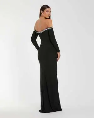 Mac Duggal Long Sleeve Off-the-shoulder Mermaid Gown With Crystal Embellishments