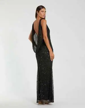 Mac Duggal Beaded Open Back Column Gown - Black