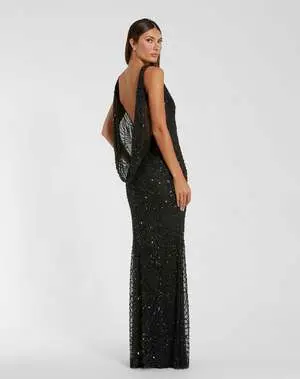 Mac Duggal Beaded Open Back Column Gown