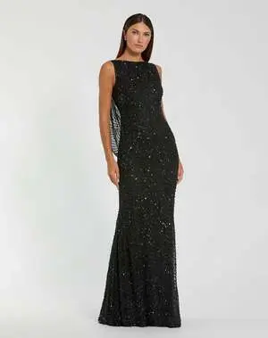 Mac Duggal Beaded Open Back Column Gown