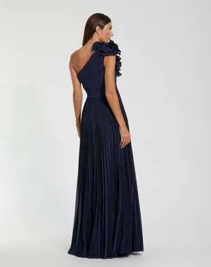 Mac Duggal Pleated One Shoulder Ruffle Gown