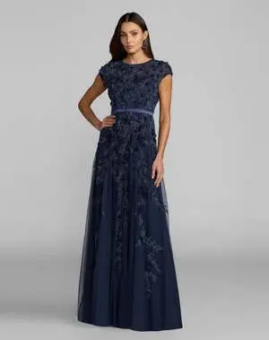 Mac Duggal Floral Embellished Cap Sleeve Gown