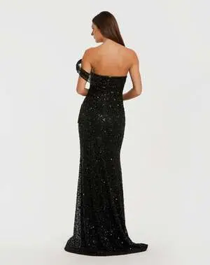 MAC DUGGAL COLLECTION Petite Embellished Strapless Gown With Sculptural Drape