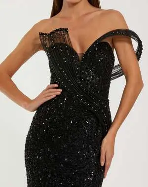 MAC DUGGAL COLLECTION Petite Embellished Strapless Gown With Sculptural Drape