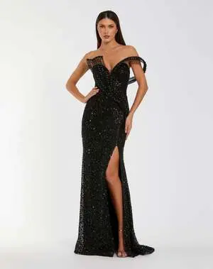 MAC DUGGAL COLLECTION Petite Embellished Strapless Gown With Sculptural Drape