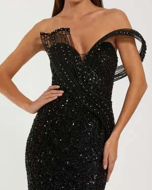 MAC DUGGAL COLLECTION Petite Embellished Strapless Gown With Sculptural Drape