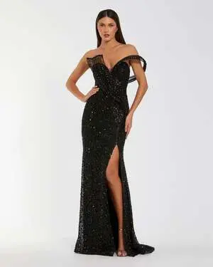 MAC DUGGAL COLLECTION Petite Embellished Strapless Gown With Sculptural Drape