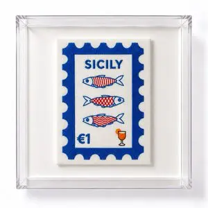 LILLY LOVES Sicily Embroidered Stamp Artwork - Blue