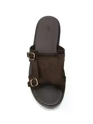 Santoni Double Buckle Suede Sandals