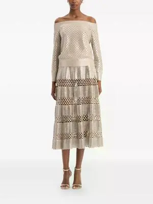 Oscar De La Renta Silver Foil Off-shoulder Pullover