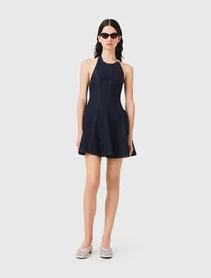 Maje Short Denim Dress With Brooch - Navy