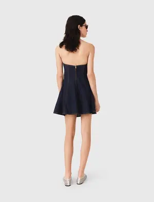 Maje Halterneck Denim Dress With Brooch Detail
