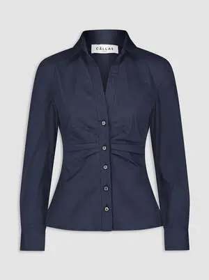 CALLAS MILANO Permanent Collection Savile Stretch Poplin Shirt - Navy