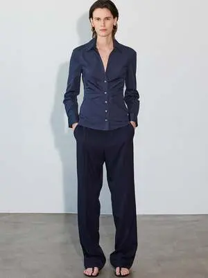 CALLAS MILANO Permanent Collection Savile Stretch Poplin Shirt - Navy