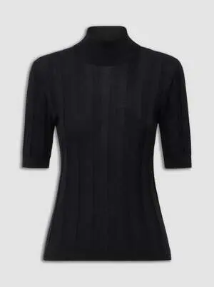 CALLAS MILANO Permanent Collection Jordyn Short Sleeve Mock Neck Ribbed Sweater - Black