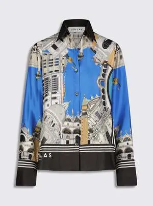 CALLAS MILANO Cameron Silk Twill Venice Print Shirt - Blue/black