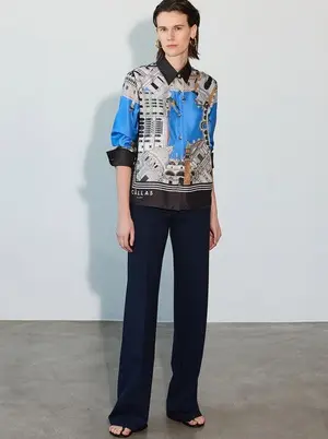 CALLAS MILANO Cameron Silk Twill Venice Print Shirt - Blue/black