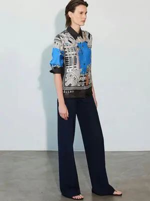 CALLAS MILANO Cameron Silk Twill Venice Print Shirt - Blue/black