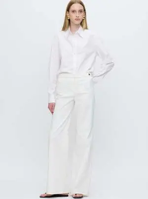 CALLAS MILANO Permanent Collection Jane Organic Light Twill Flare Leg Trousers - White